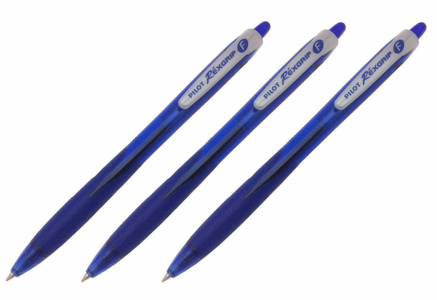 Набор 3 шт Ручек PILOT RexGrip F (0.7 мм), шариковых автоматическых, синие чернила, грип