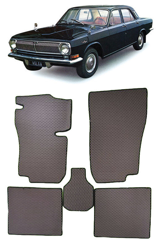 EVA коврики Газ 24 Волга II 1985 - 1992 напольная педаль. Черная сота c черной окантовкой. Коврики в салон автомобиля Газ