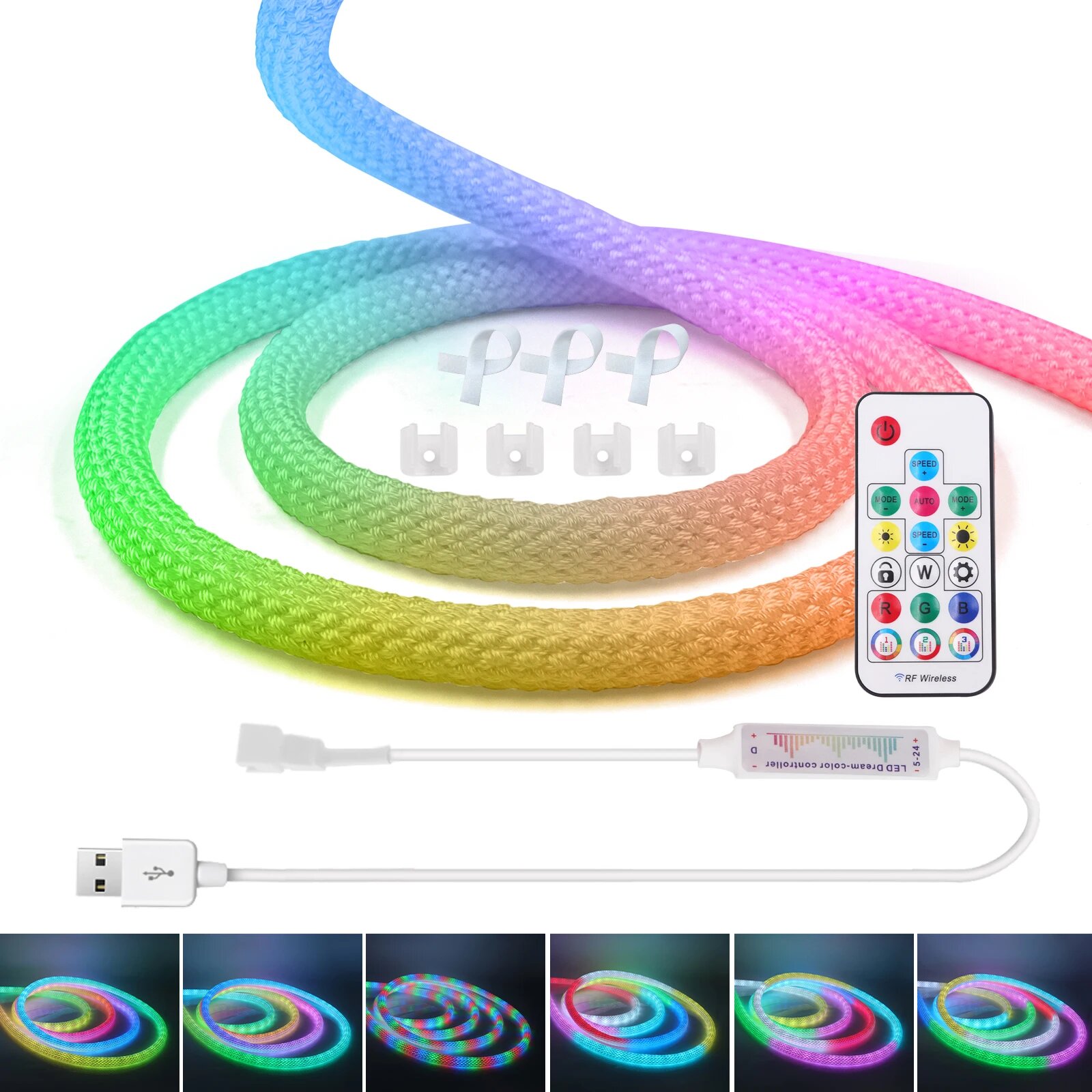 RGB неоновая лента 1м с пультом USB 17Key kit