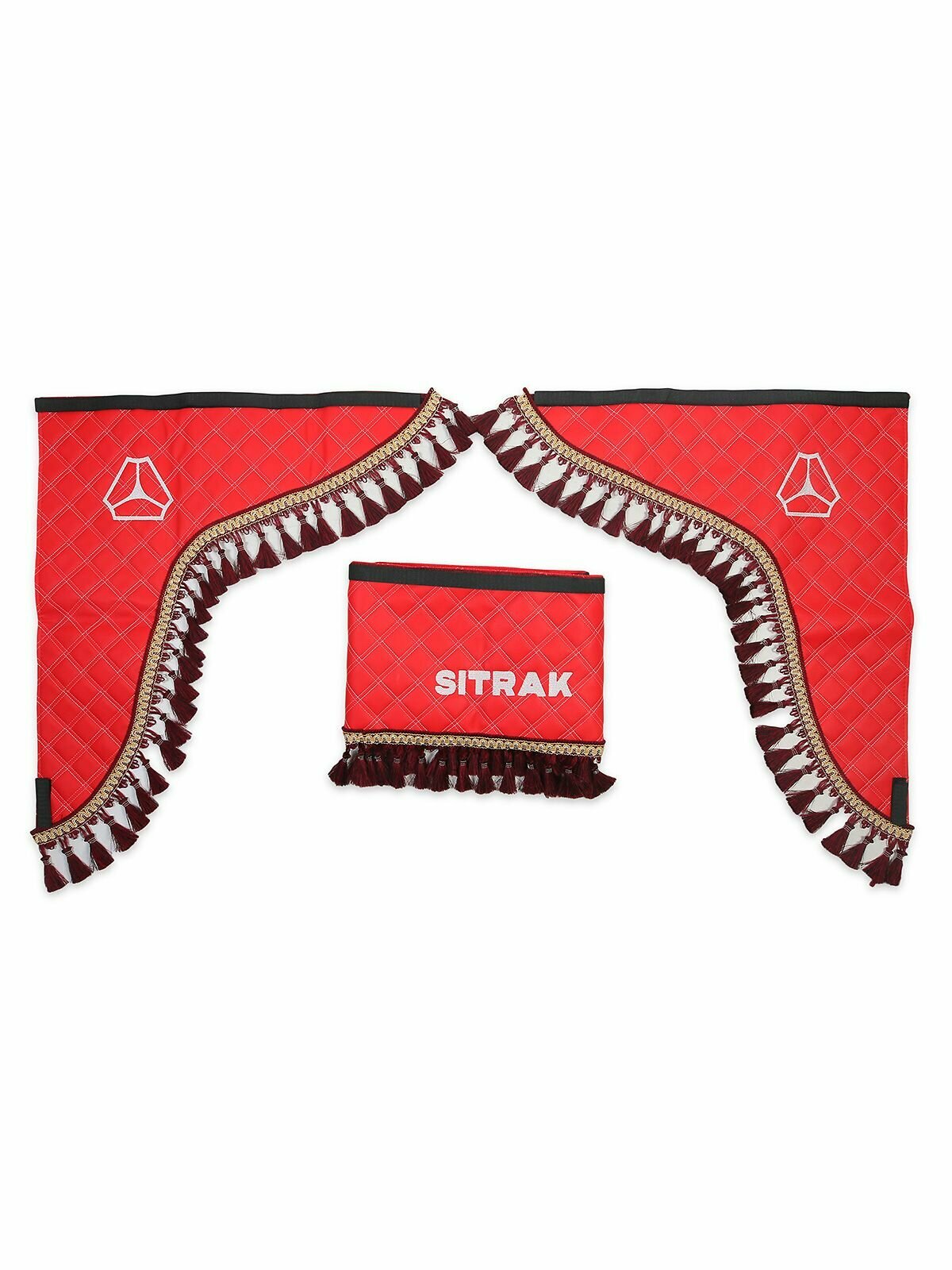 Ламбрекены. (Лобовое и боковые). Для автомобиля SITRAK. Экокожа. Красный Белая строчка (26156)