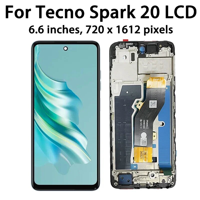 OEM для Infinix Tecno Spark 20/20C/20 Pro ЖК-экран с сенсорной панелью и дигитайзером 20 KJ5 W Frame