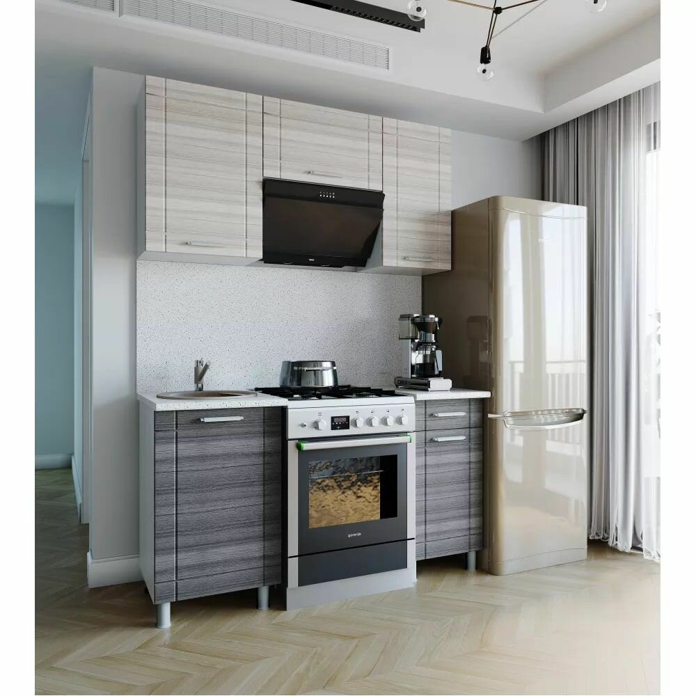 Кухня Бомбей без столешницы 1.5 м Сандал белый/Сандал серый с окапом 1500х430х2170 тэкс