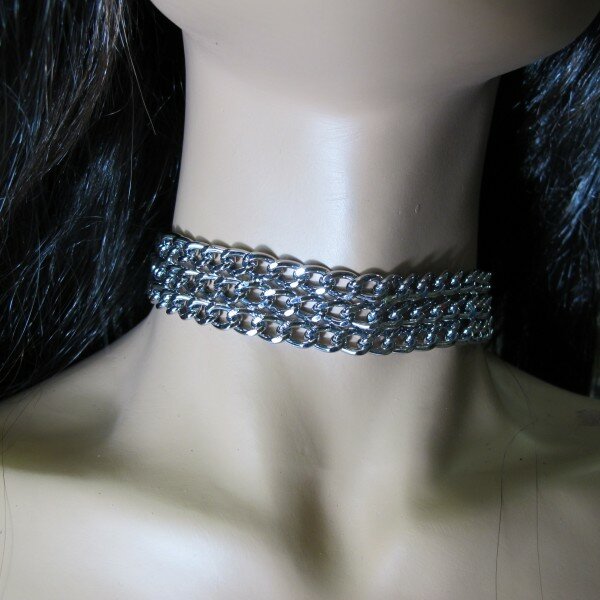 Ошейник БДСМ Арсенал тройной металлический длина 36 см цвет серебро