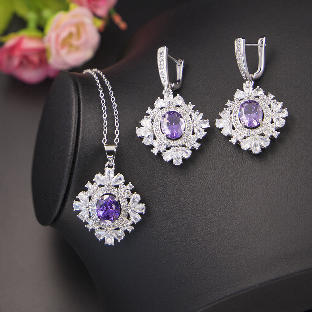 Комплект бижутерии: подвеска, браслет, колье, серьги, хрусталь, циркон