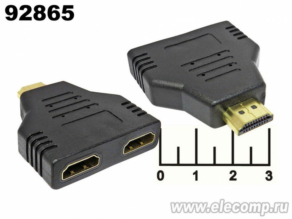 Переходник HDMI штекер/HDMI 2 гнезда gold