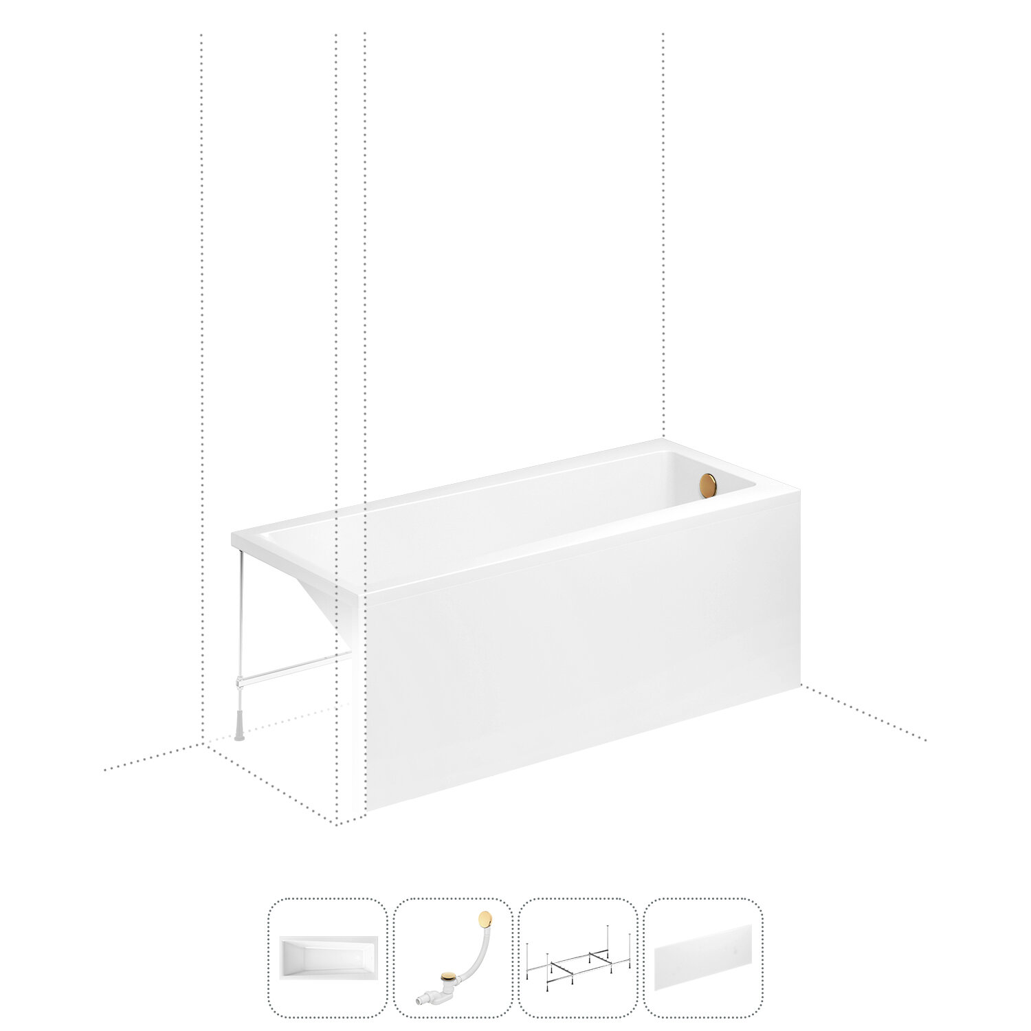 Акриловая ванна 160x75 с каркасом и экраном Lavinia Boho Rock 202011259 в наборе 4 в 1: прямоугольная ванна 160 x 75 см, слив-перелив, каркас, экран