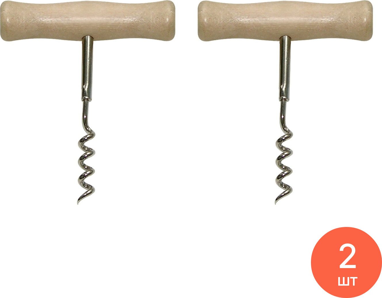 Штопор MultiDom / Мультидом Ретро механический металл с деревянной ручкой 9x10x2см / открывашка для бутылок (комплект из 2 шт)