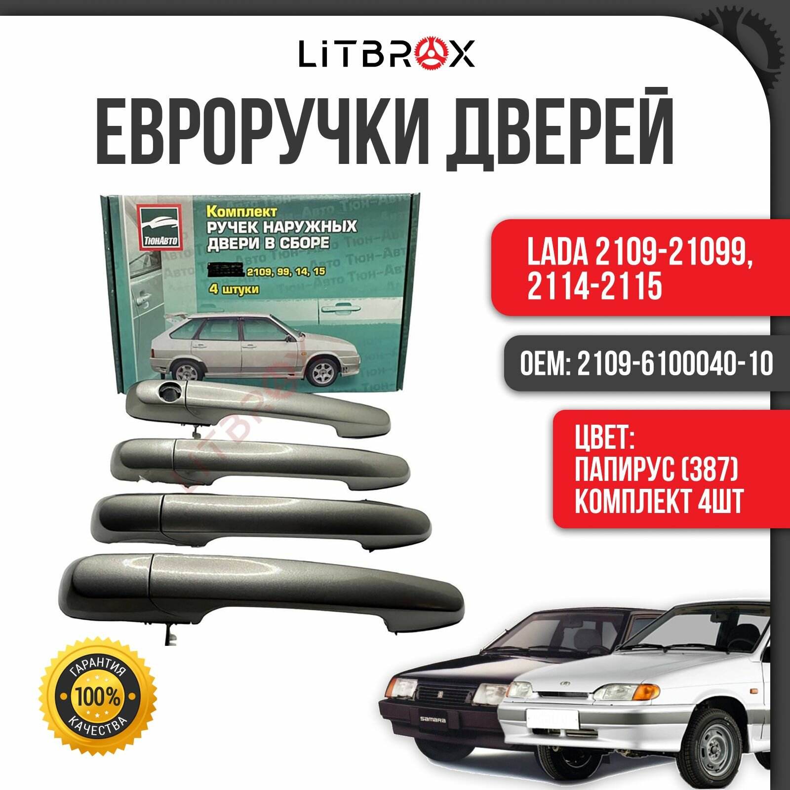 Евроручки дверей "Тюн-Авто" Папирус(387) / (к-т. 4 шт.) ВАЗ LADA 2109-21099, 2114-2115 / 2109-6100040-10