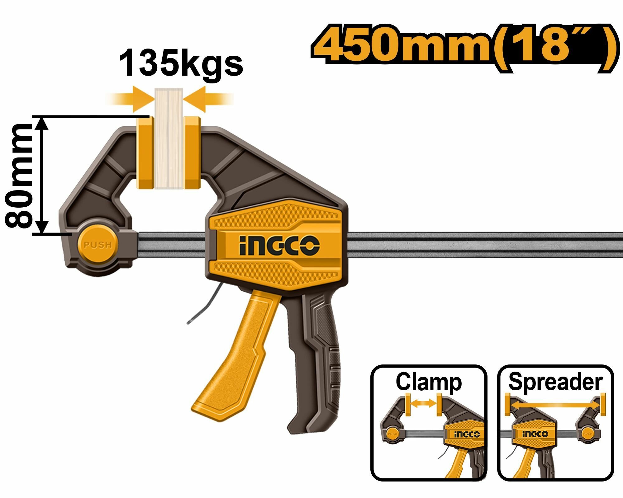 Струбцина быстрозажимная INGCO HQBC18801 INDUSTRIAL 80х450 мм