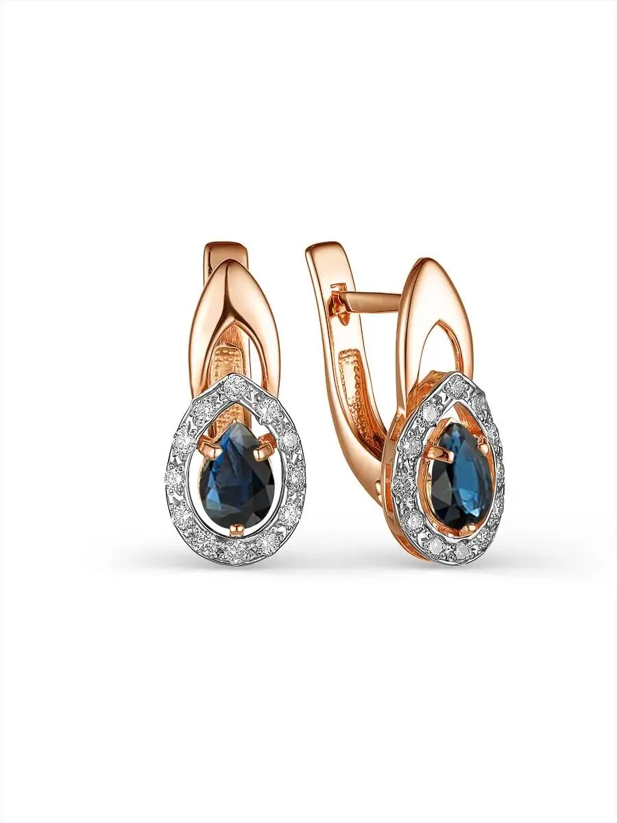 Серьги, красное золото, 585 проба, бриллиант, сапфир