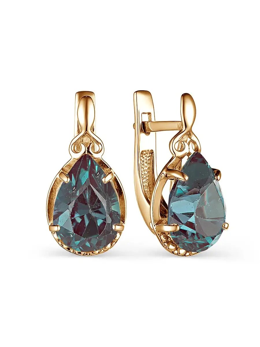 Серьги, красное золото, 585 проба, бриллиант, топаз