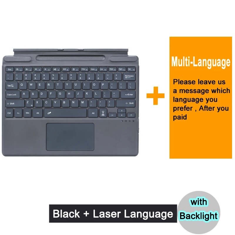 Bluetooth клавиатура с тачпадом для Microsoft Surface Pro 11 многоязычная BlackBacklit Laser