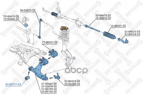 Сайлентблок пер. рычага! Volvo S40/V50 all 04>, Ford Focus all 03> Stellox арт. 8705717SX