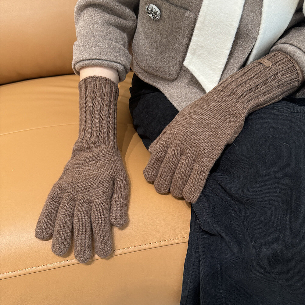 Перчатки, удлиненные, из 100% шерсти, женские, сенсорные, однотонные, коричневые