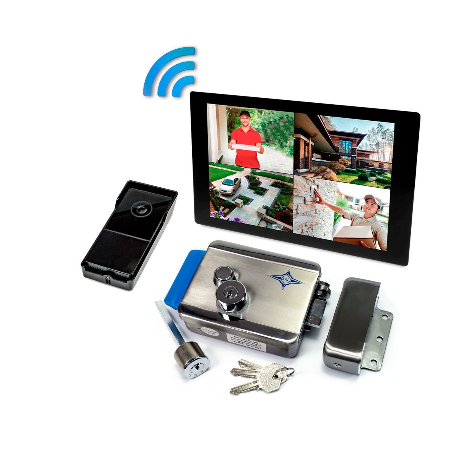Wi-Fi видеодомофон TUYA с замком - Sky Net 1000 (1+0+AX091) (Q23974SKY): HD монитор 10 дюймов, вызывная панель, электромеханический замок