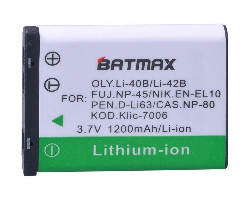 Аккумулятор Batmax Li-42B 40B EN-EL10 D-Li63 NP-45 NP-80 Klic-7006 1200mAh