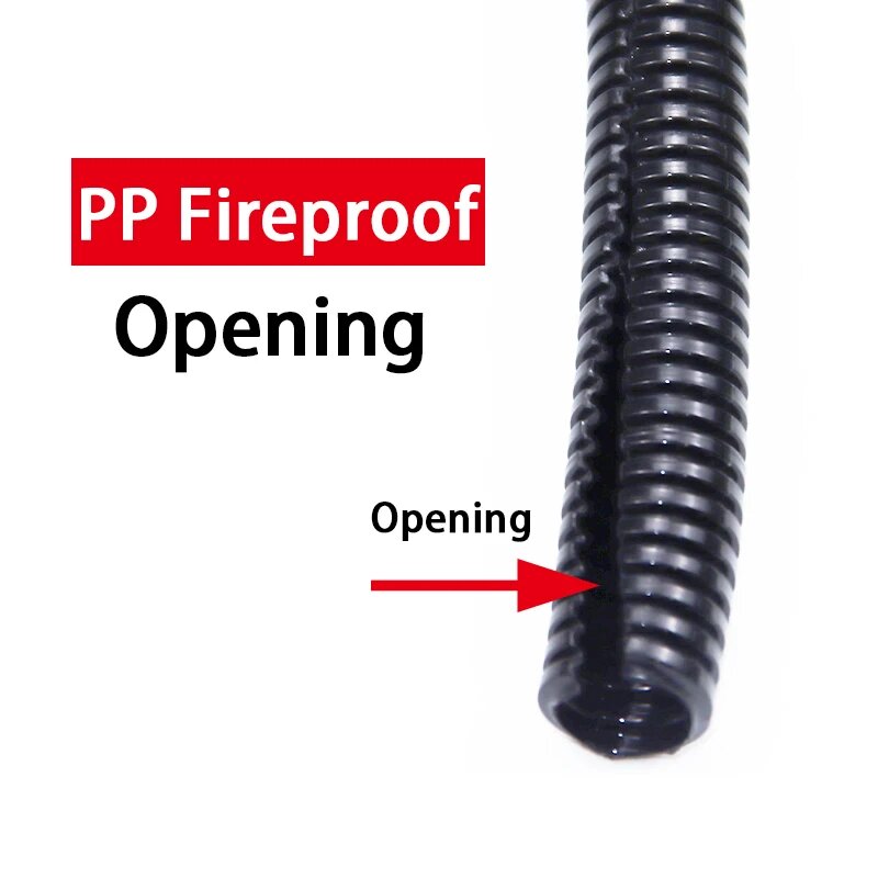 Пластиковый гофрированный кабель 7-54,5 мм черный OD 10xID 6.5mm, PP Fireproof Opening, 5 Meters