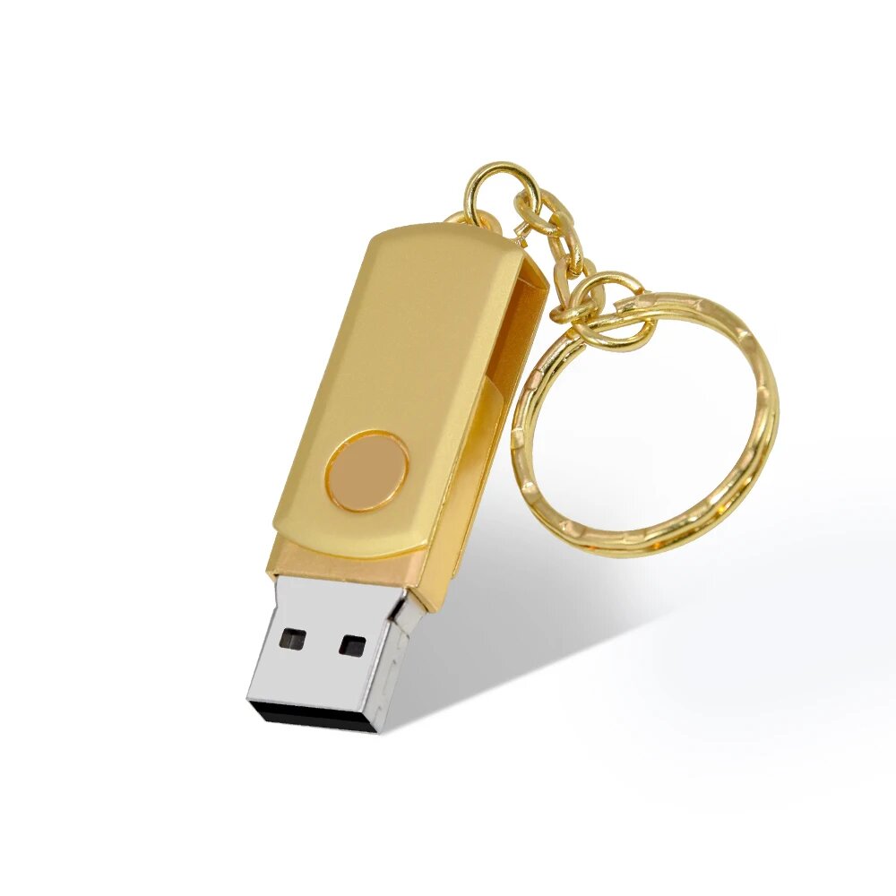 Водонепроницаемая металлическая USB-флешка с поворотным механизмом 8GB 16GB 32GB Желтый, 4 ГБ, Gold