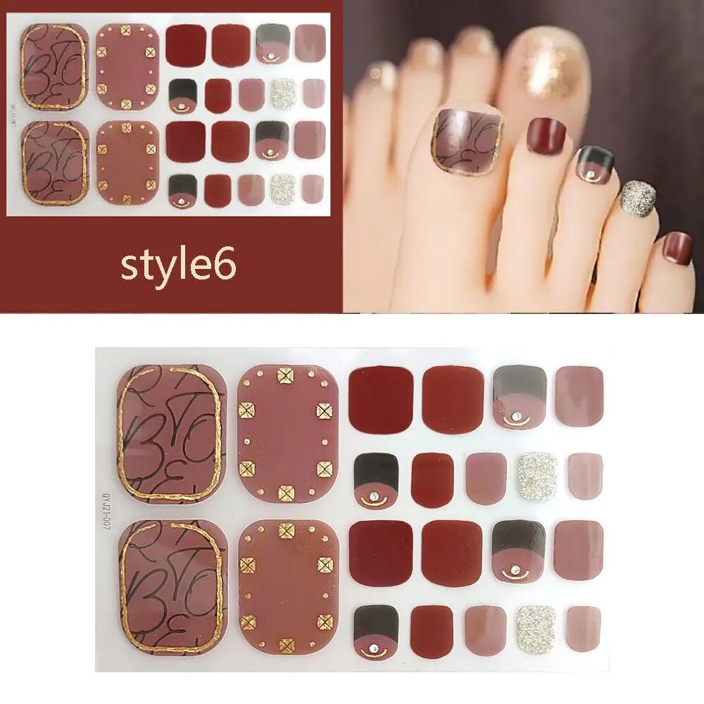 Наклейки на ногти для ног, style6, коричневый