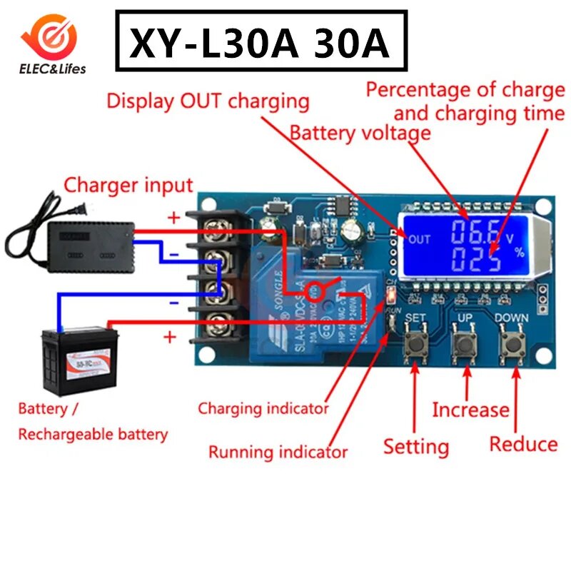 Контроллер заряда аккумулятора XY-L30A 30A