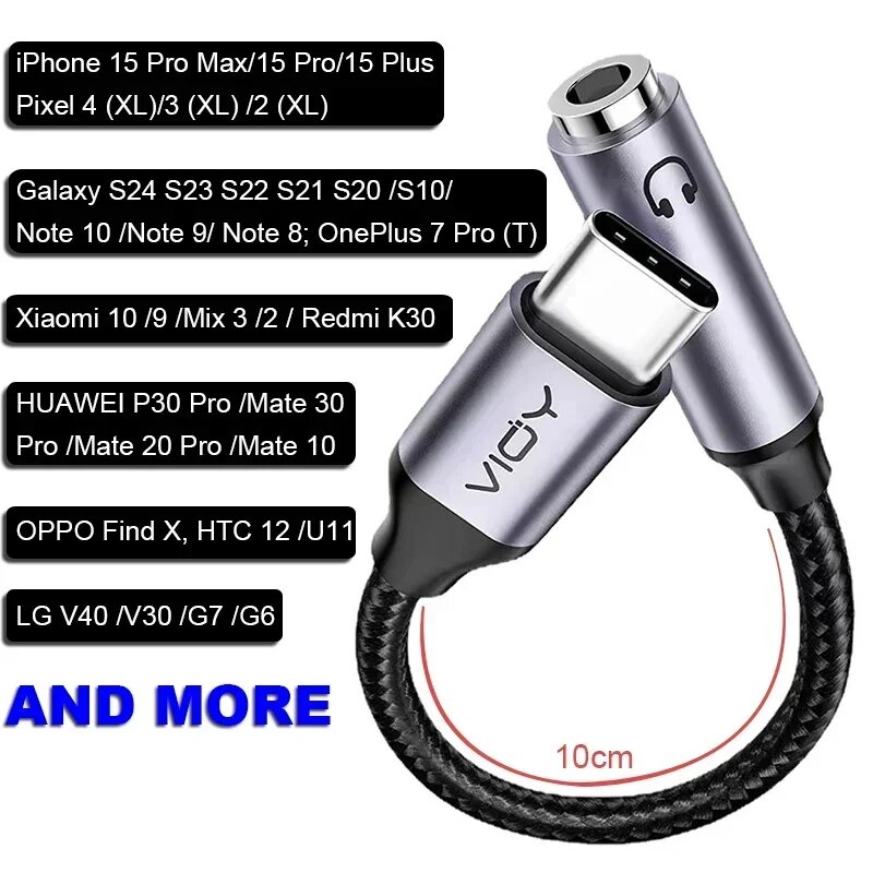 Аудиоадаптер USB C на 3,5 мм, гнездовой разъем для наушников типа C на 3,5 мм, кабель для наушников серии IPhone 15, Samsung IPad Pro Pixel MacBook