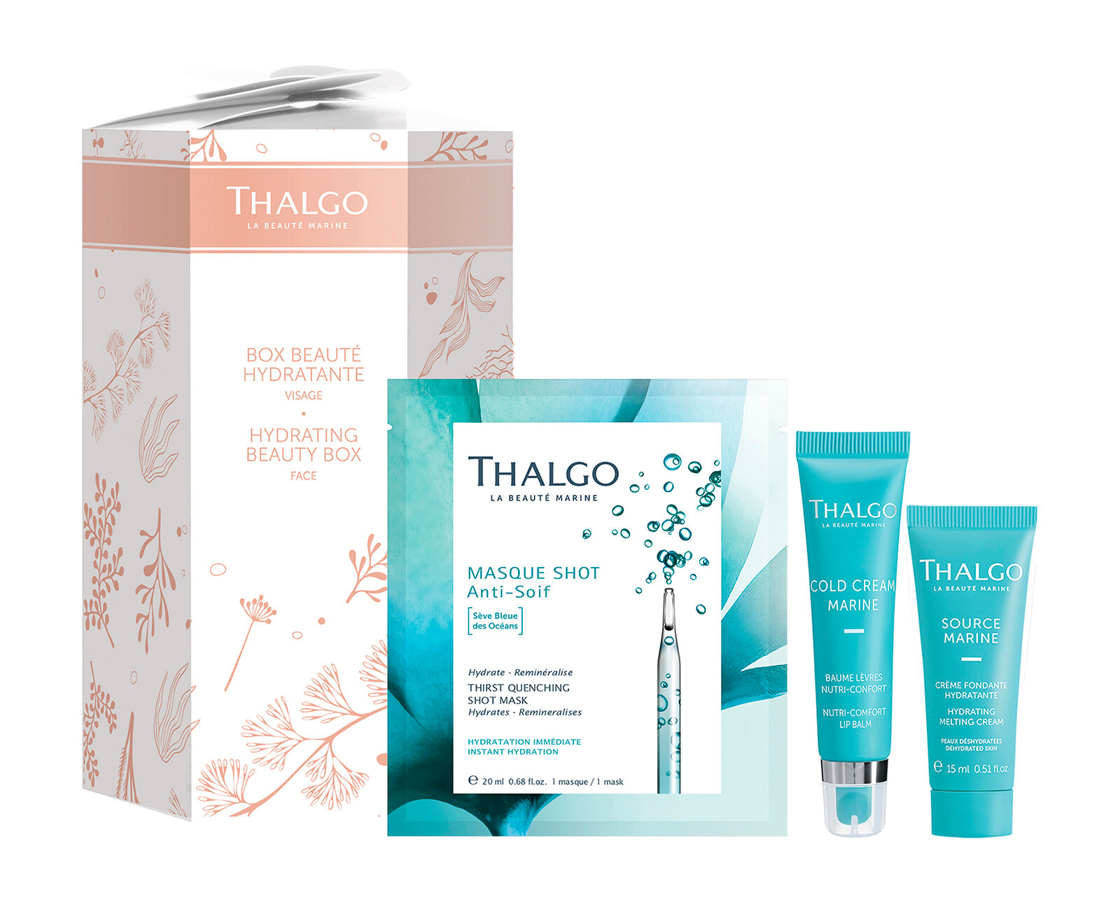 THALGO Абсолютное Увлажнение Набор (Крем, 15 мл + Бальзам для губ, 15 мл + Экспресс-Маска, 20 мл)