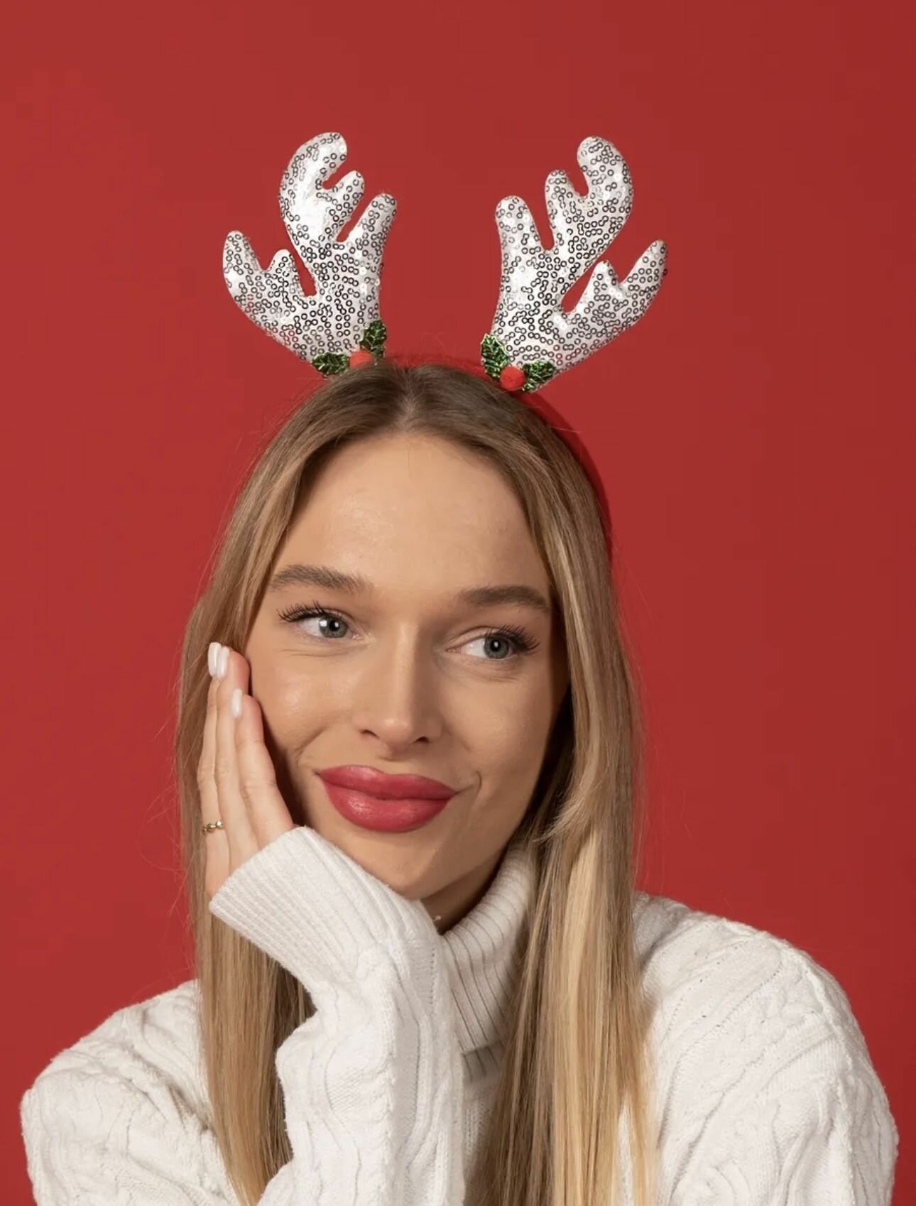 Ободок новогодний серебристый рожки оленя с пайетками; ободок для девочек рога оленя