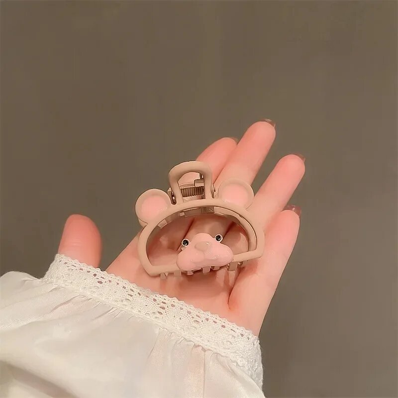 Металлическая заколка-краб розовый медведь для девочек