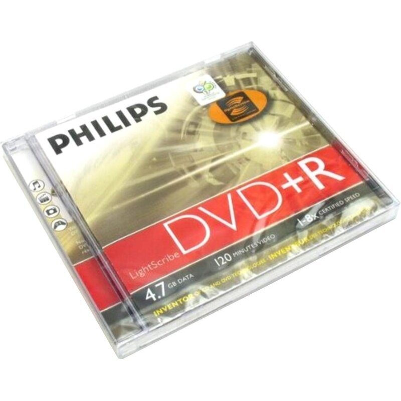 Носители информации DVD+R Philips 4.7 Gb, скорость записи 16x, Slim Case 1 шт (DR4S6S01F/97)