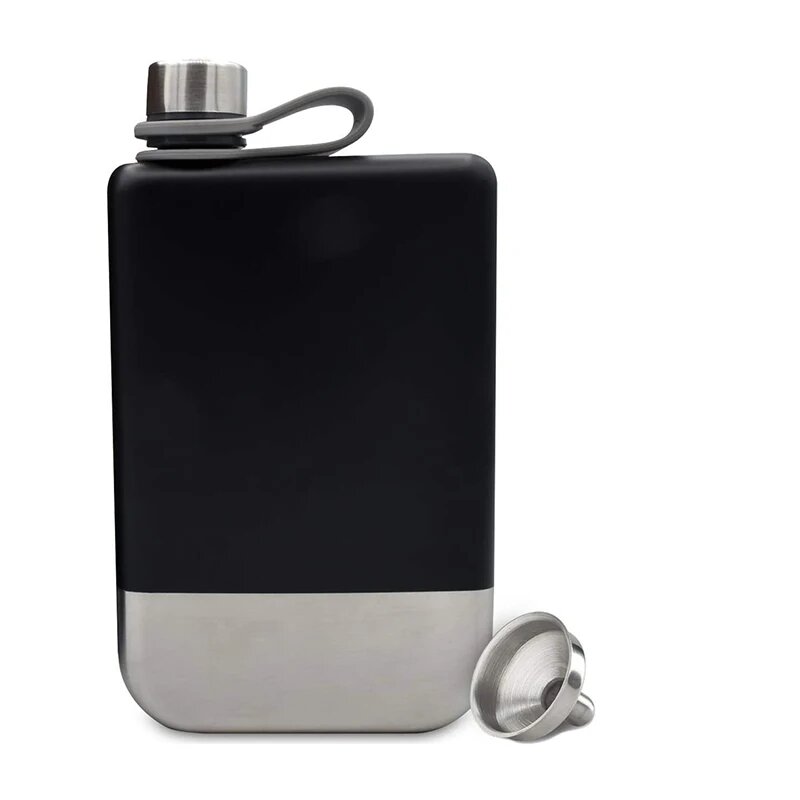 Премиум фляга для виски из нержавеющей стали 9 oz Черный, black with funnel