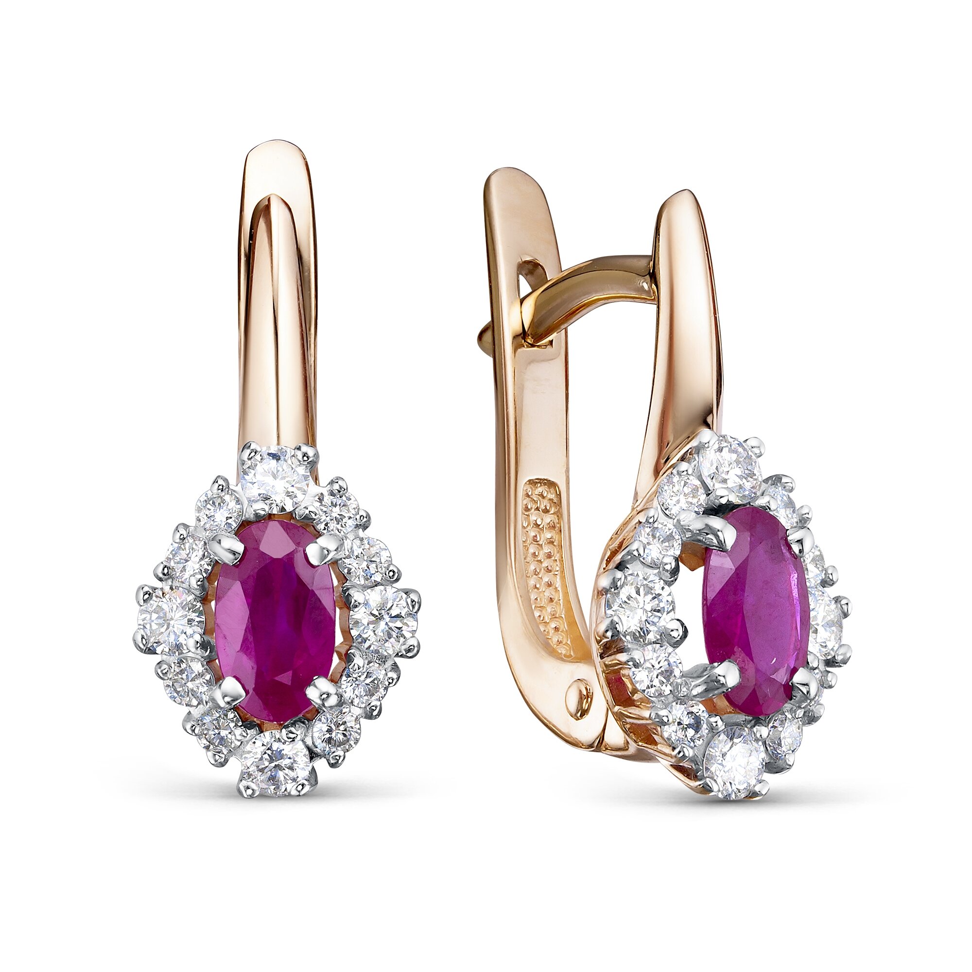 Серьги Diamant online, красное золото, 585 проба, рубин, бриллиант