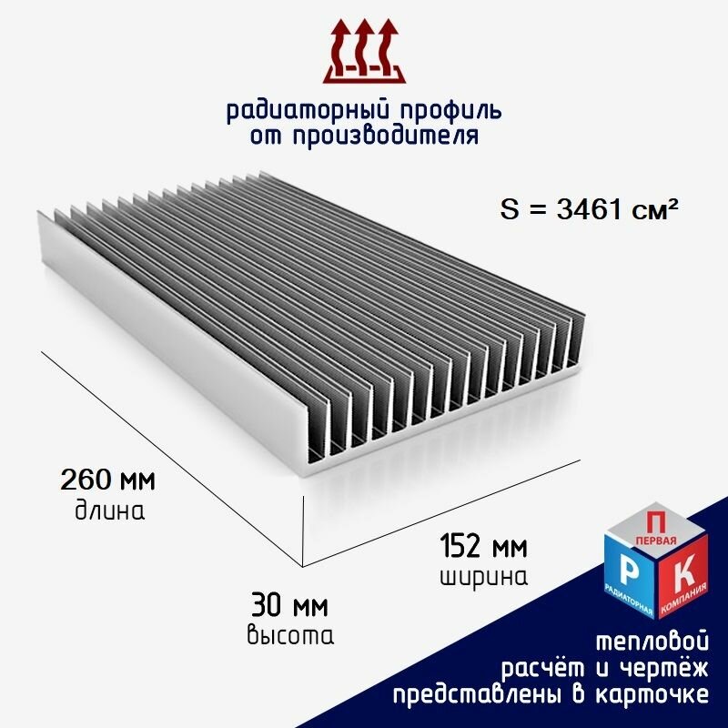 Профиль алюминиевый 152х30х260 мм. Радиатор охлаждения Теплоотвод