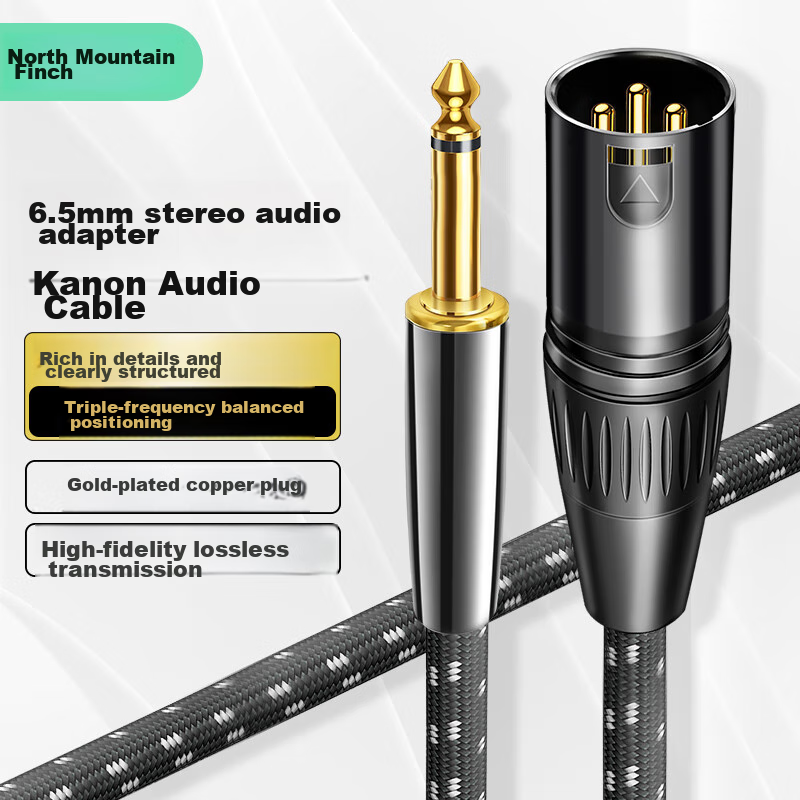 Beishanque 6.5mm to XLR Male Microphone Cable, 2-Core 6.35mm Male to XLR Male Audio Cable, for Live Streaming, Mixing Console, Speakers, Karaoke Microphone Connection, 1 Meter, BSQ-K060