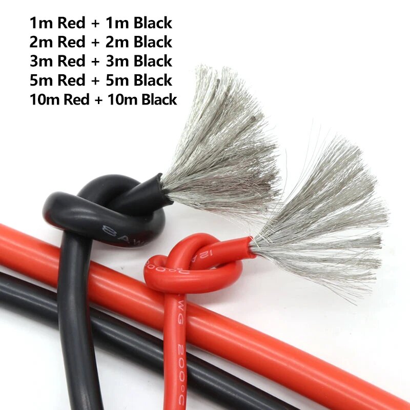 Термостойкий силиконовый кабель медный 30/28/26/24/22/20/18/16/15/14/13/12AWG 16AWG, Black and Red, 2 meters