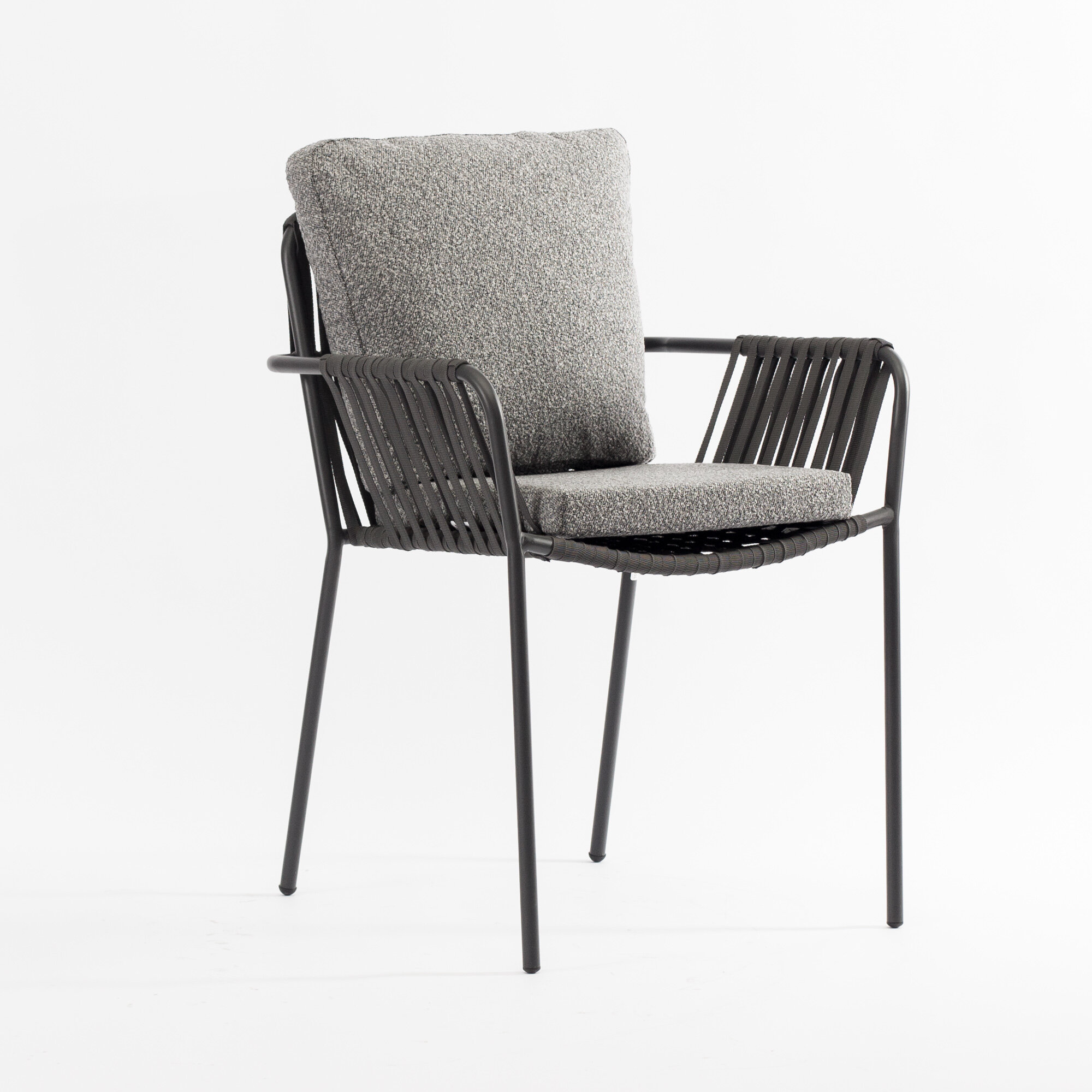 Стул Дюссельдорф плетеный (темно-серый) ножки металл (темно-серый) подушка (букле серо-белый)