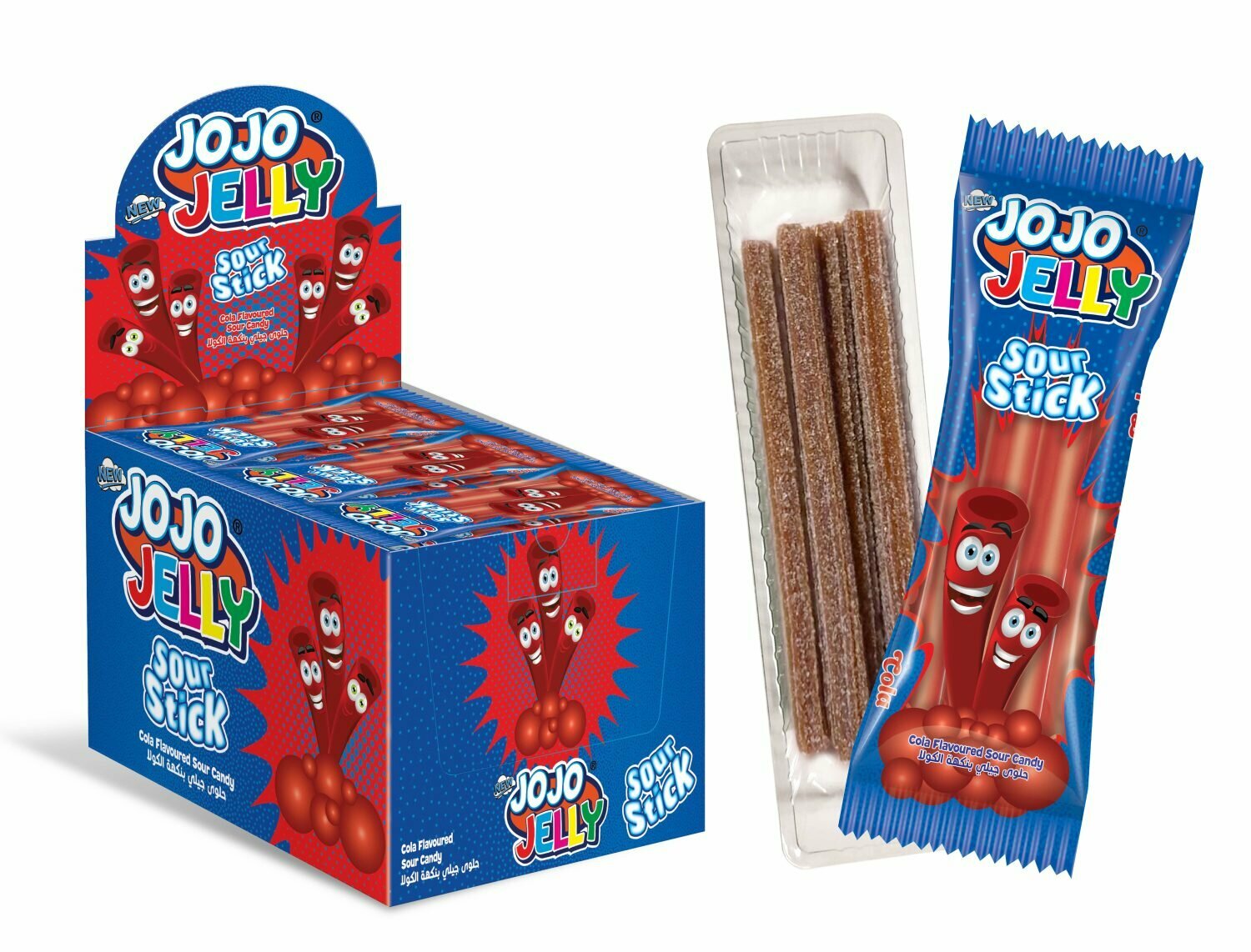 JOJO JELLY Кислые трубочки кола жевательный мармелад, блок 24 шт. (20г х 24 х 12)