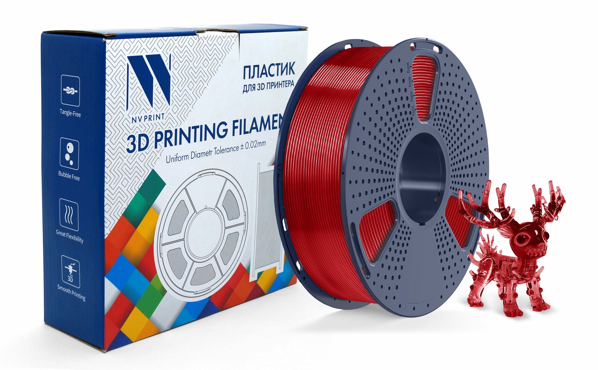 Филамент NV PRINT PLA+ Transparent Red для 3D печати диаметр 1.75мм длина 330 метров масса 1 кг