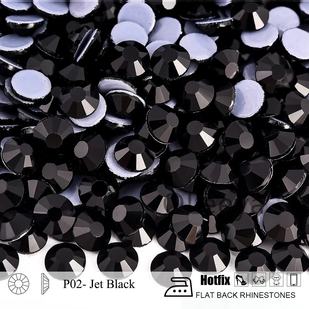 Кристаллы стеклянные черные Oleeya SS10-1440Pcs, p02 jet black