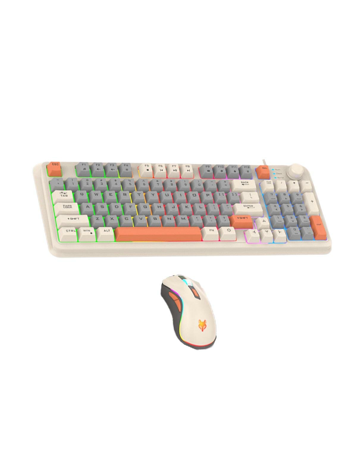 K820 94Keys Gaming Keyboard Mouse Kit RGB Backlit 3 Color Matching USB Keypad 19key Punchless with Knob to Adjust volume