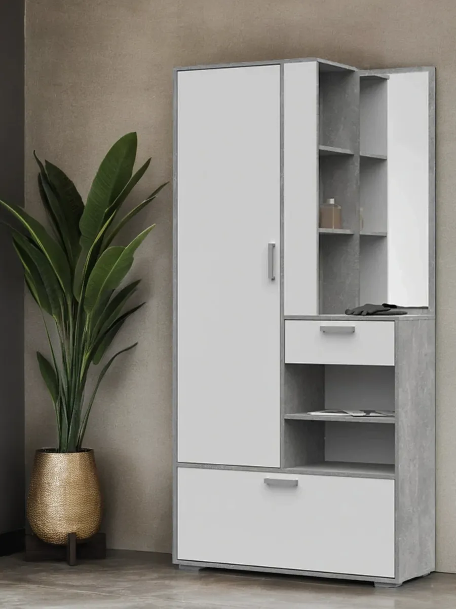 Прихожая Денвер Стендмебель, цвет ателье светлое/белый, ЛДСП, направляющие полного выдвижения