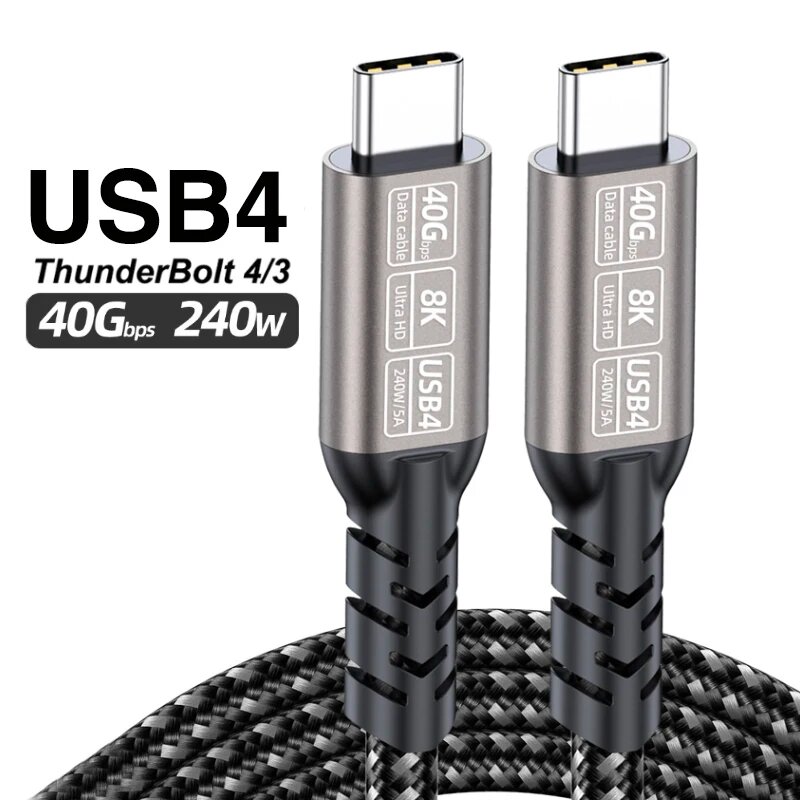 8K USB 4 Thunderbolt 4/3 Кабель 40 Гбит/с Тип C TO USB-C Кабель PD240W Тип-c Кабель для быстрой зарядки для Macbook iPad к монитору ноутбука