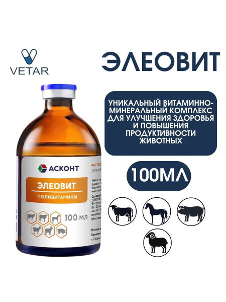 Элеовит асконт+, комплекс витаминов для всех видов животных, 100 мл — фото 1