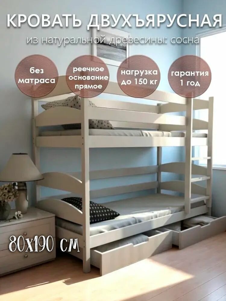 Двухъярусная кровать Алисия 80х190 см