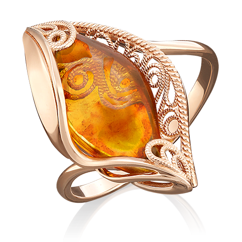 Кольцо PLATINA, красное золото, 585 проба, янтарь