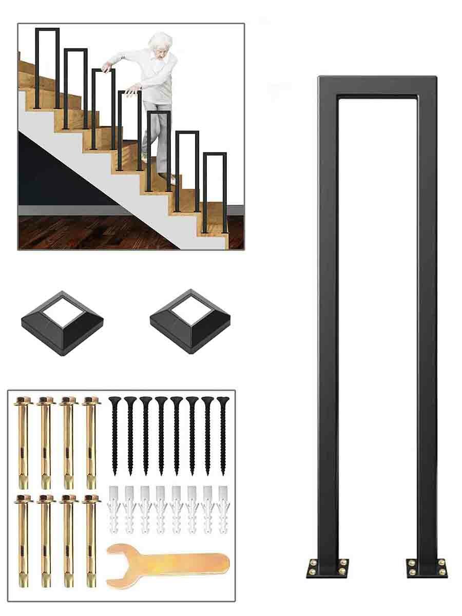 Черные U-образные Перила для лестницы, Поручень для лестницы противоскользящие, металлические, для дома и улицы , вертикальная установка