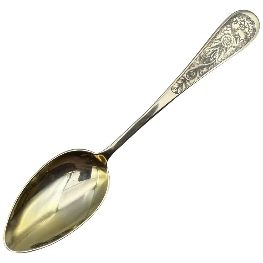 Ложка столовая "Букет", 21 см, серебро 0.875, 1964 г. Северная чернь (СЧ4), СССР