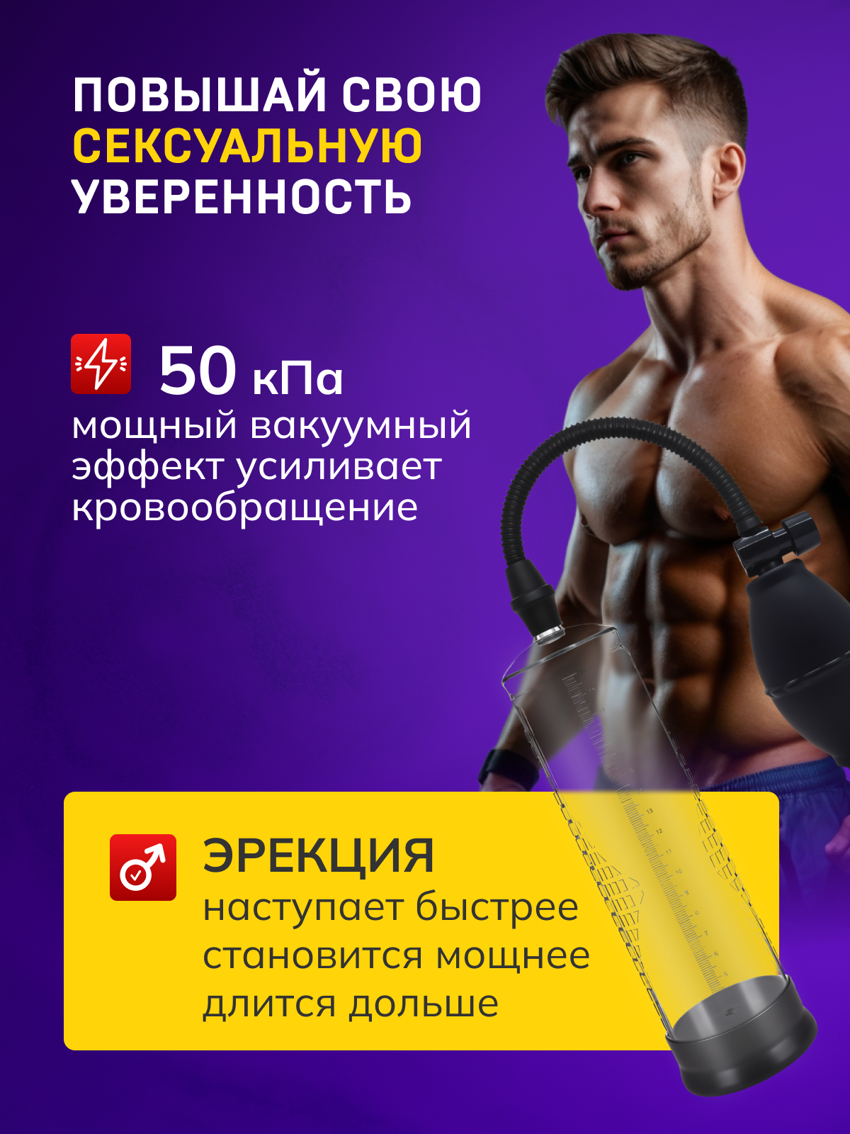 Вакуумная помпа PENIS PUMP М211 для увеличения члена +21 см, 2 манжеты, надежный грушевый насос для увеличения члена