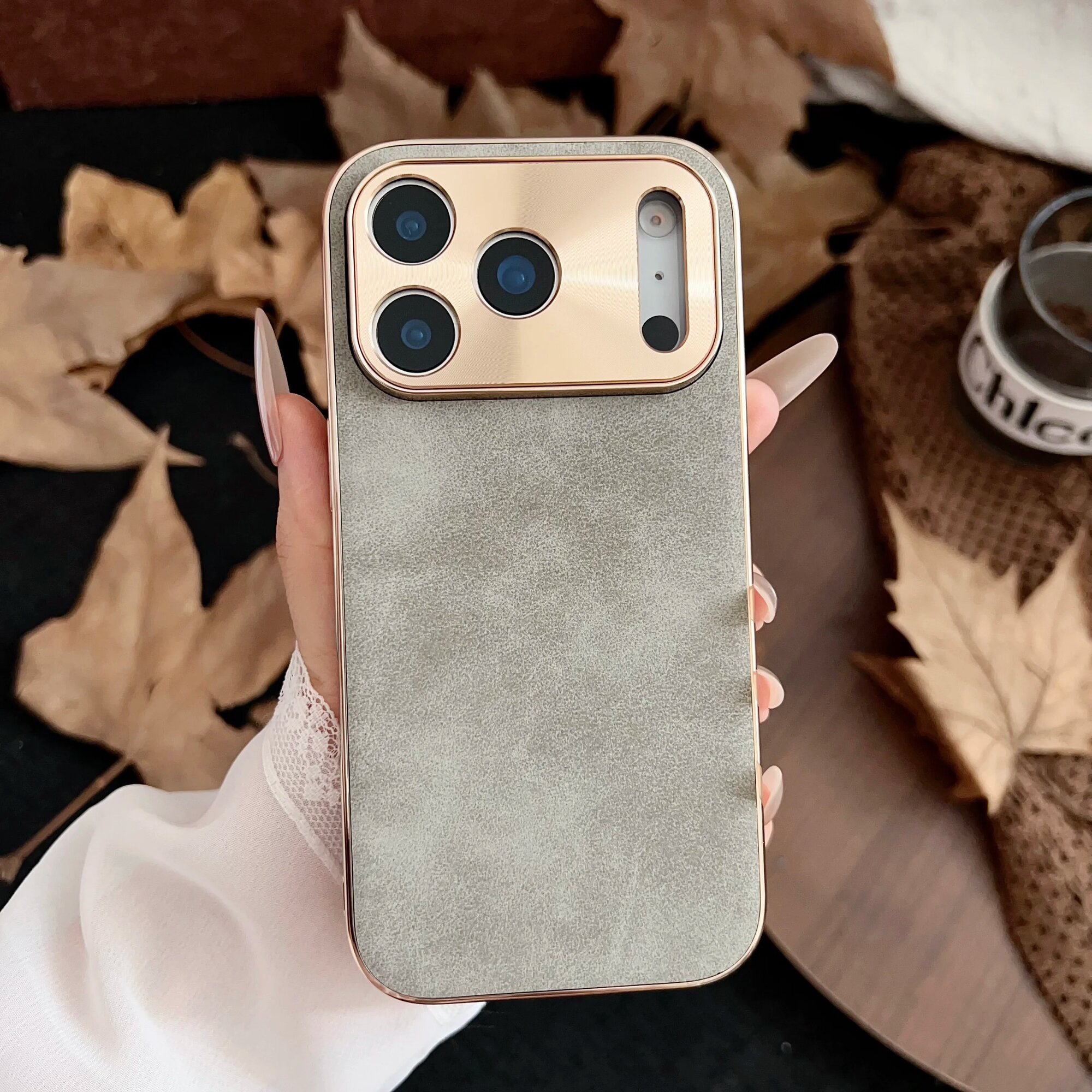 Кожаный чехол для телефона для iPhone 13, 11, 12, 14, 15, Айфон 15 Про Макс, Бежевый, Серый, Gray