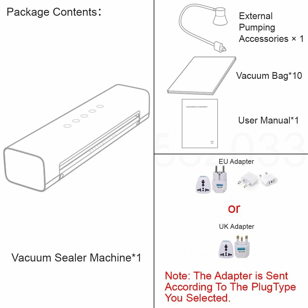 MIJIA Вакуумный упаковщик 70 кПа, EU Adapter