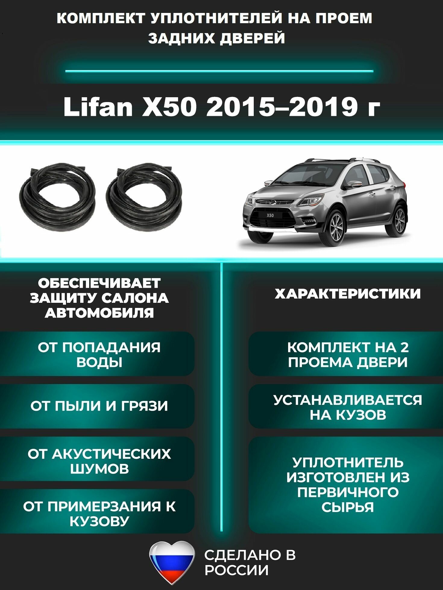 Комплект уплотнителей проема задних дверей подходят на Lifan X50 2015-2019 г./ Лифан х50 - 2 шт